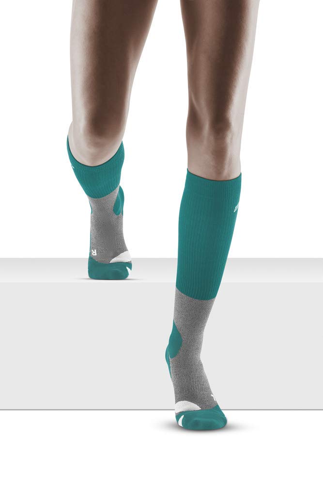 CEP Merino Wool Hiking Tall Compression Socks, Forestgreen/Grey, Women, III