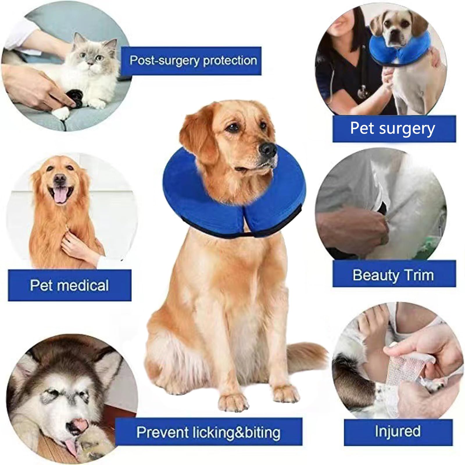 Dog Cone Collar, Inflatable Dog Cone Soft Protective Dog Cone Collar After Surgery Alternative E Collar Cone for Dogs and Cats Blue L (15-19") 
