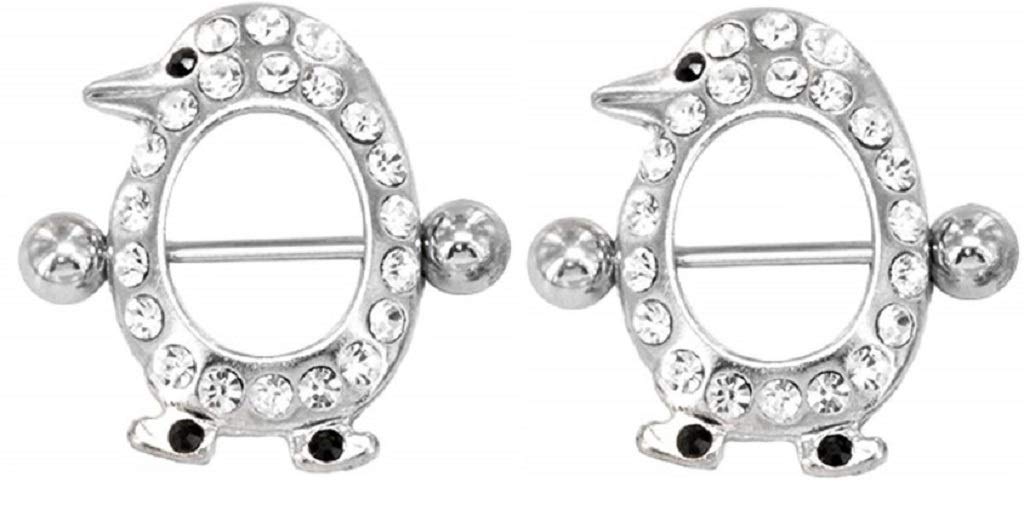 Body Accentz Nipple Ring Bars 14g 5/8'' 25mm high Penguin Shield Holiday Jewelry Piercing 14mm Inner Gap Sold as Pair