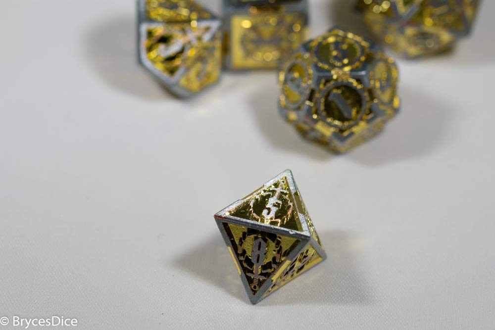 Sword Strengthened Metal 7-Dice Set (Silver w/Gold Inlay)