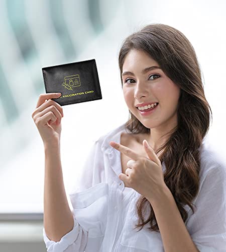 CDC Vaccine Card Holder, 4x3 Vaccine Card Protector, CDC Vaccination Card Holder with 2 Card Slot, PU Leather Vaccination Card Protector to Protect your Vaccine Certificate, Black