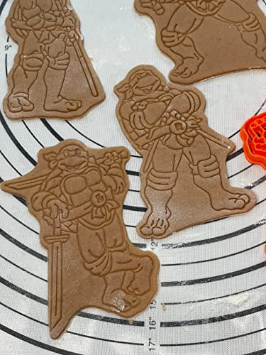 Set of 4 Ninja Turtle Raphael, Leonardo, Donatello & Michelangelo 6β Cookie Cutters and Molds Produced by 3D Kitchen Art