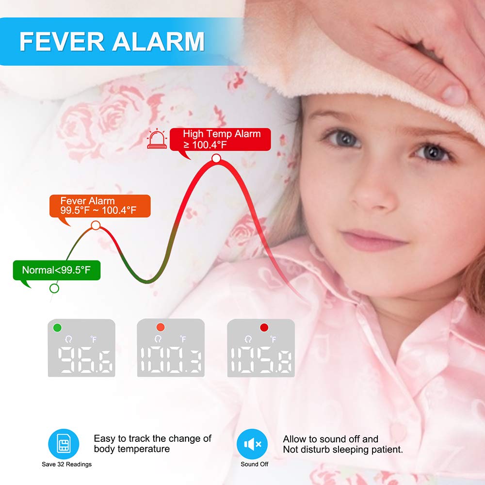 Digital Infrared Ear Thermometer for Adults and Kids Baby Babies Toddlers Forehead Fever Instant Read Basal Thermometers for Humans, Home with Fever Alarm, LED Display and Memory Function