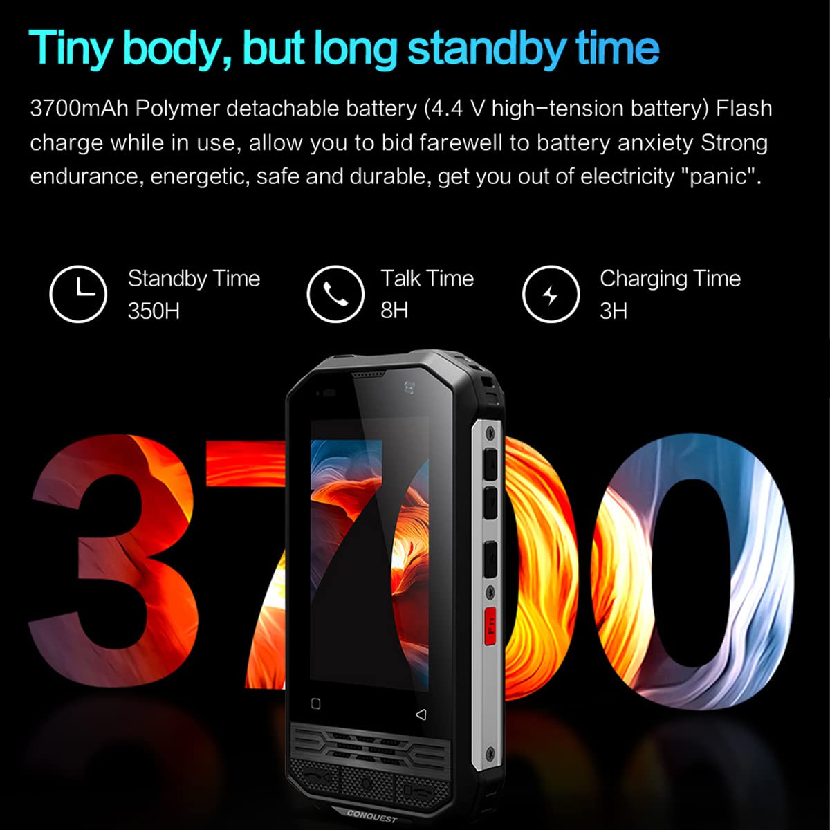 CONQUEST F2 2022 Mini Rugged Smartphone, Android 12 Unlock Cell Phone, Global 4G, 6+128GB, 3700mAh Removable Battery, PTT Button, 16MP + 8MP Camera, NFC, FM, IR Remote Control,4 Positioning (Luxury)