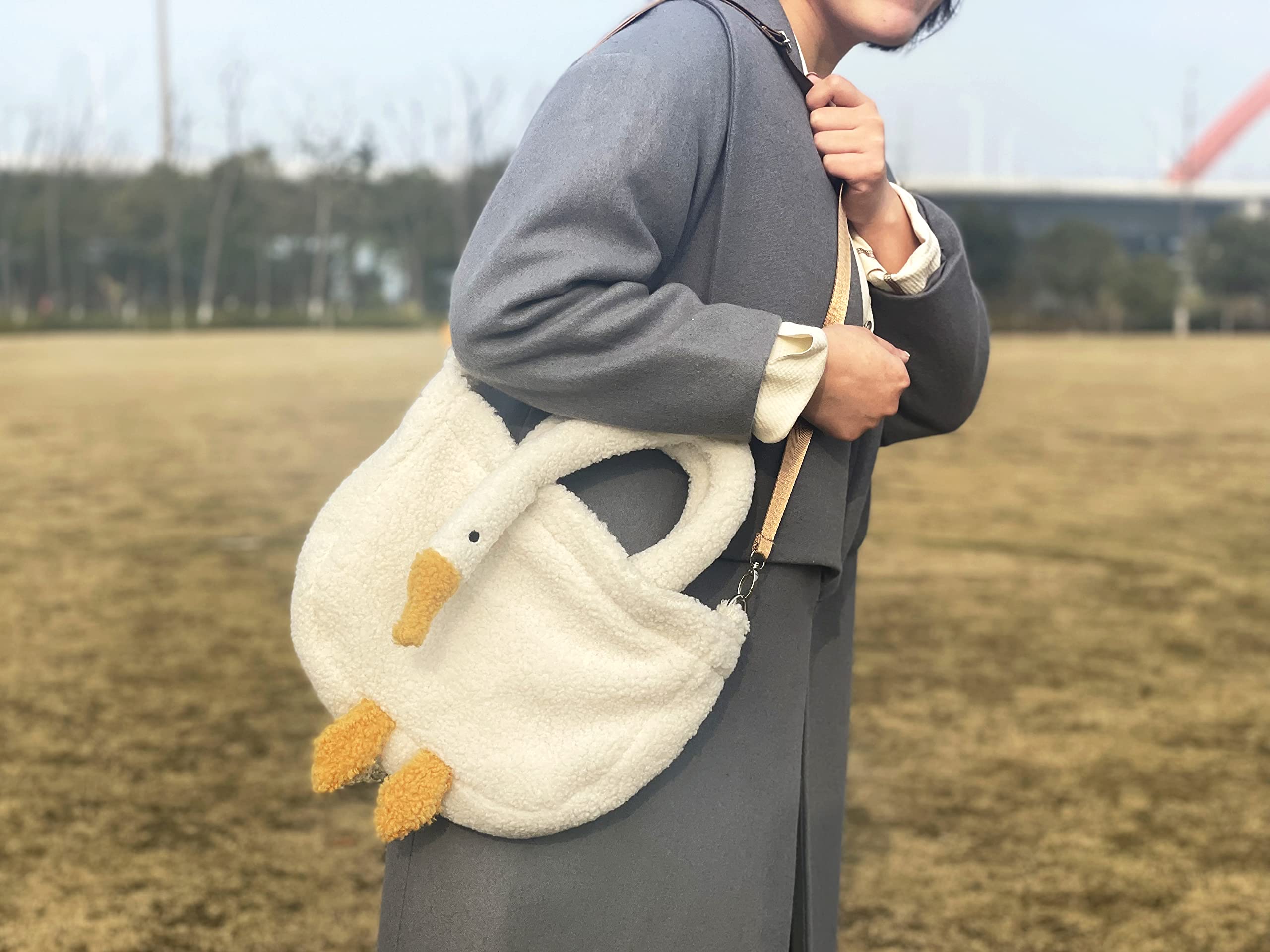 XACKWUERO Women Cute Plush Goose Bag Funny Novelty Goose Purse Tote Handbag Shoulder Shopper Bag (Shoulder)