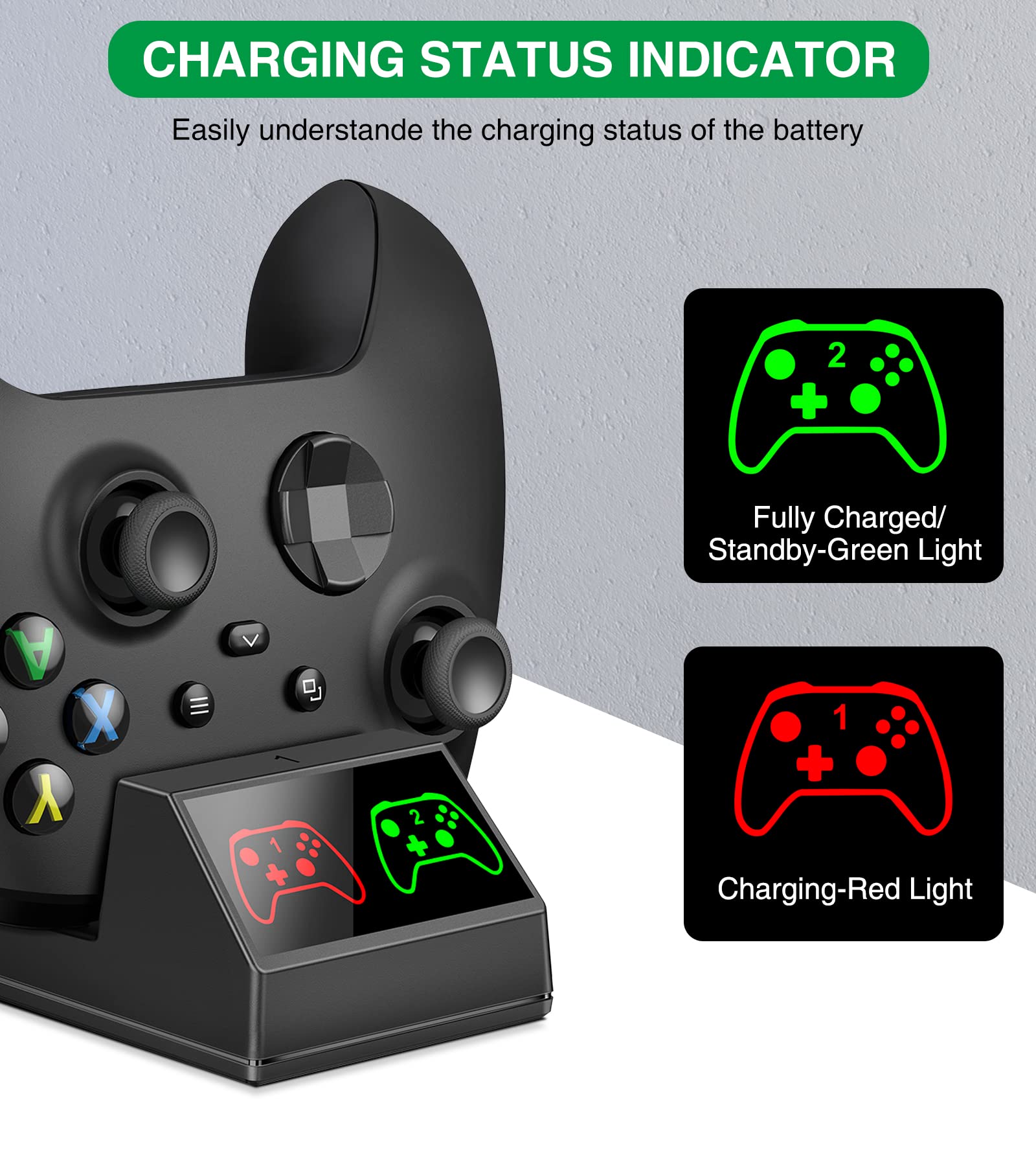 Controller Charger Station for Xbox Series X|S/Xbox One/One X/One S/One Elite, Dual Xbox 1 Charging Station for Xbox One Controller Battery Pack with 2x1200mAh Rechargeable Battery&4 Battery Covers