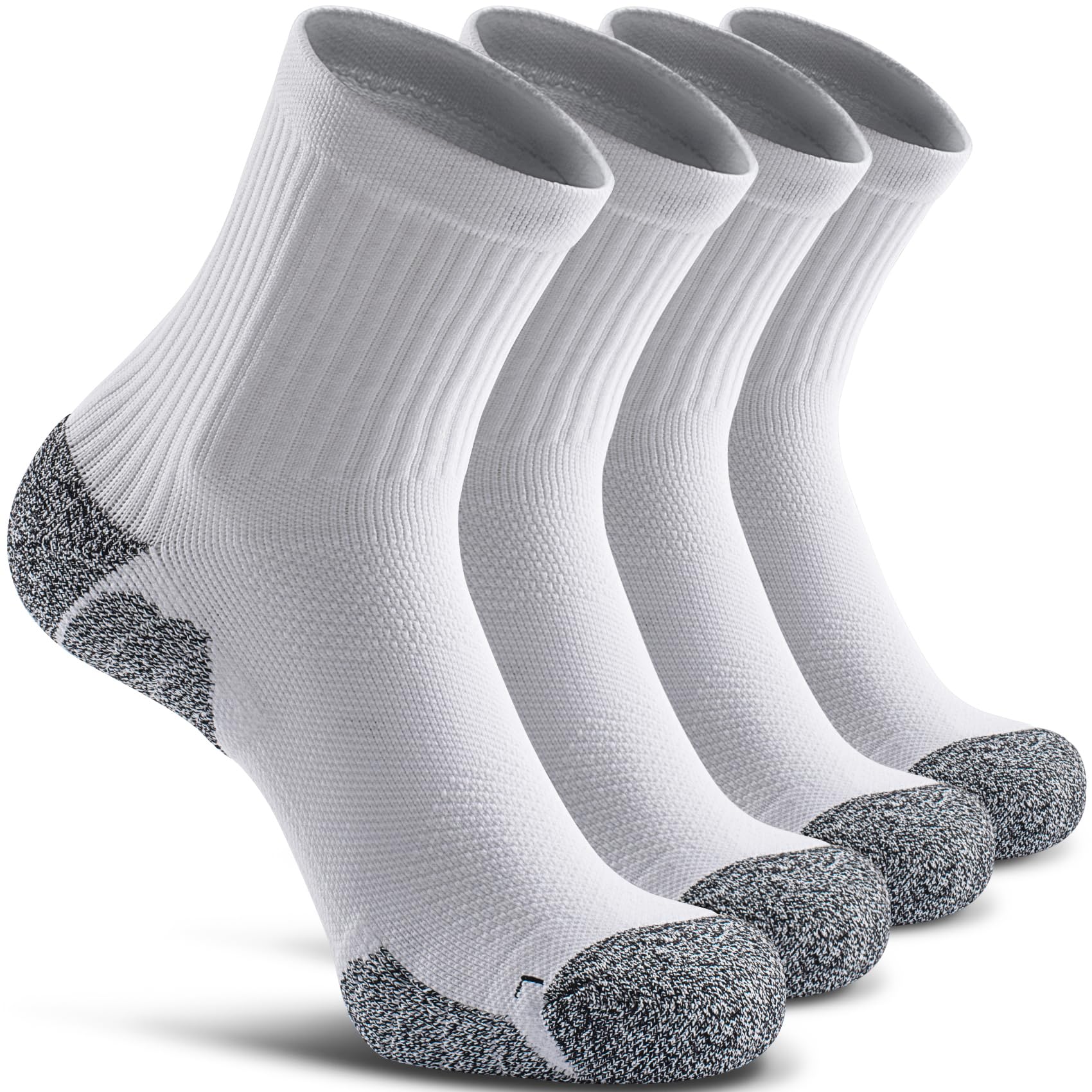 CWVLC Unisex Cushioned Compression Sport Quarter Socks, 4-pairs White, XL