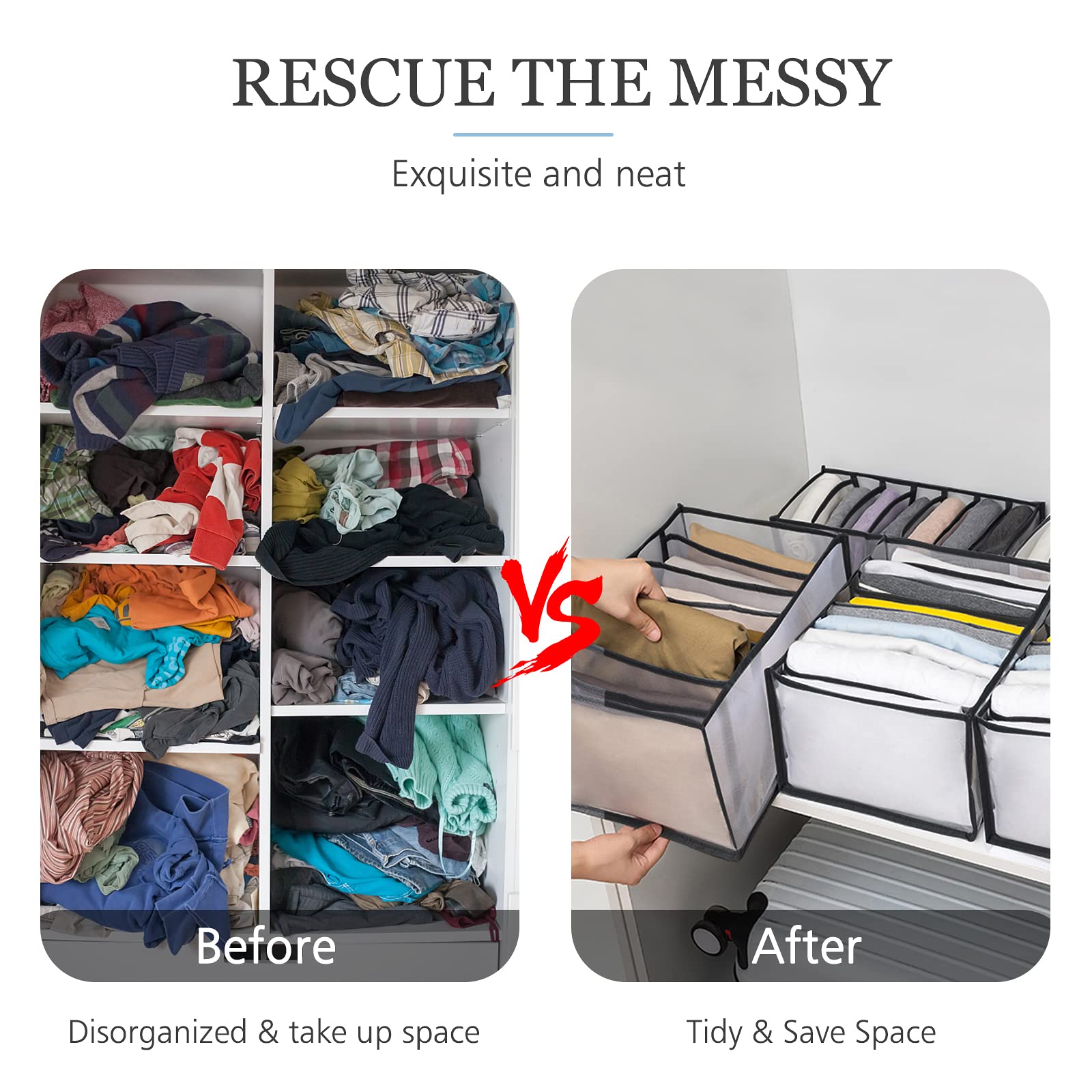 Songsier 6PC Washable Wardrobe Clothes Organizer, Washable Clothes Organizer for Folded Clothe, Mesh Clothes Storage Organizer for T-shirt, Socks, Legging, Scarves, Underwear(2large+4small)