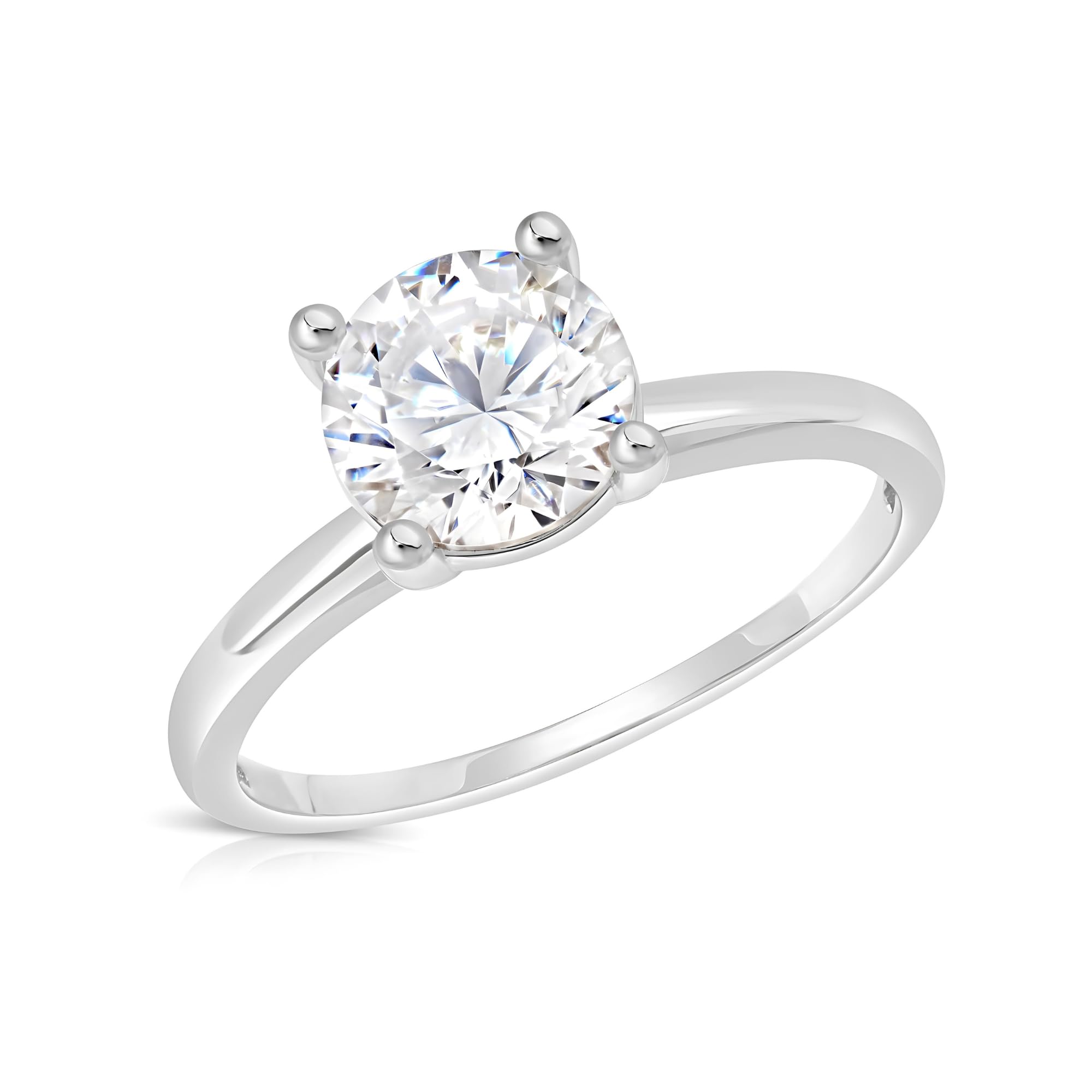 MAX + STONE 2 Carat Round Cubic Zirconia Solitaire Engagement Ring for Women | 14k Gold Engagement Ring | Simulated Diamond Ring | White Gold CZ Engagement Ring Size 6