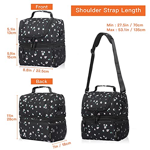 Insulated Lunch Box - 2 Compartment Large Adult Lunch Bag with Sturdy Support & Adjustable Shoulder Strap, Mens Womens Reusable Leakproof lunch Cooler Bags for Work, Beach, Picnic (Floral)