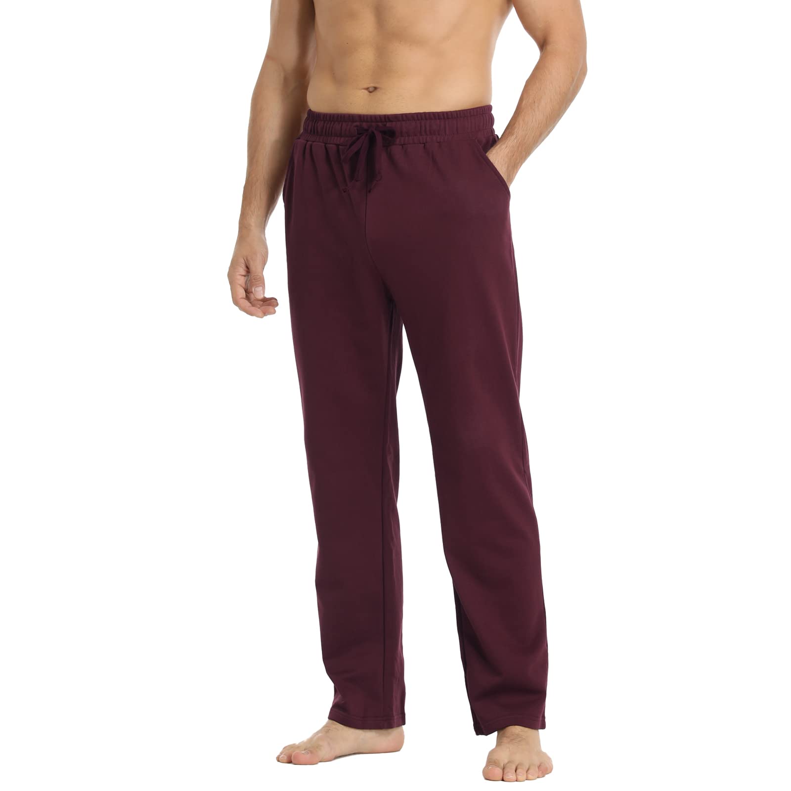 Dr.Cyril Mens Sweatpants Yoga Pants Open Bottom Straight Leg Casual Loose Fit Exercise Pants for Workout,Running,Jogging,Gym Wine Red, M