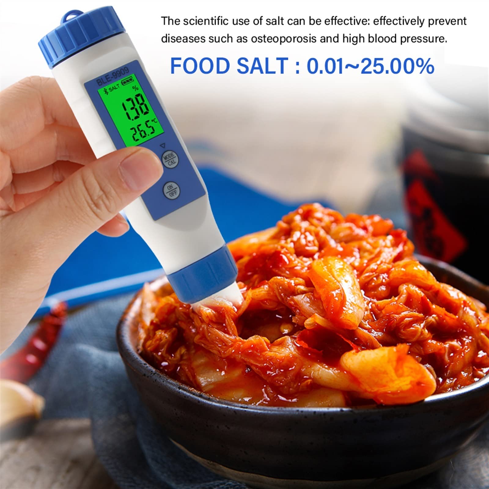 Digital Tester Smart Bluetooth Food Salinity Meter for Salt Water ATC Brine Pickle Sodium Chloride Multi-Parameter Tester 0.01-25.00%