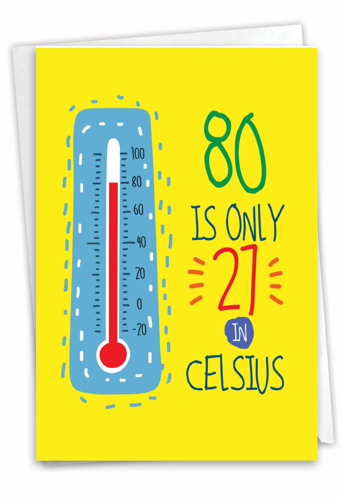 NobleWorks - 80th Happy Birthday Card Funny - 80 Year Old Celebration, Milestone Humor Card for Grandparents, Parents - In Celsius 80 C9351MBG