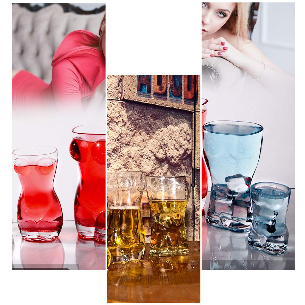 DKY Whiskey Glasses - Beer Stein Male Female Shaped Custom Design Shot Glasses [Set of 2] - Tequila Vodka Whiskey Bourbon Funny Durable Style - 2.1 & 2.1ounce