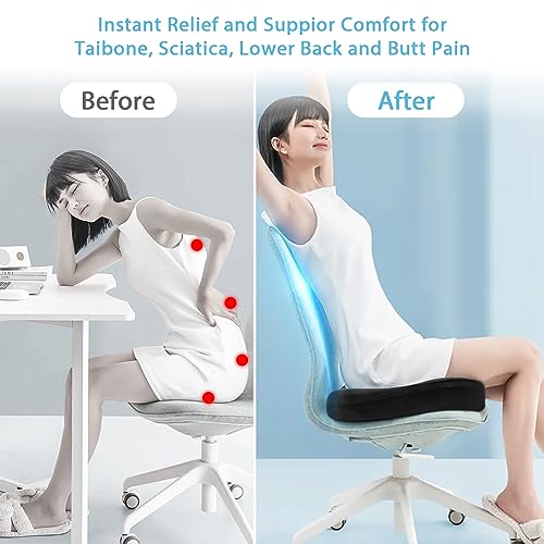 Gel Seat Cushion & Memory Foam Seat Cushions for Chair - Seat Cushion for Sciatica Coccyx Back Tailbone&Lower Back Pain Relief, Chair Pillow with Pressure Support for Driving, Office&Desk Chair, Black