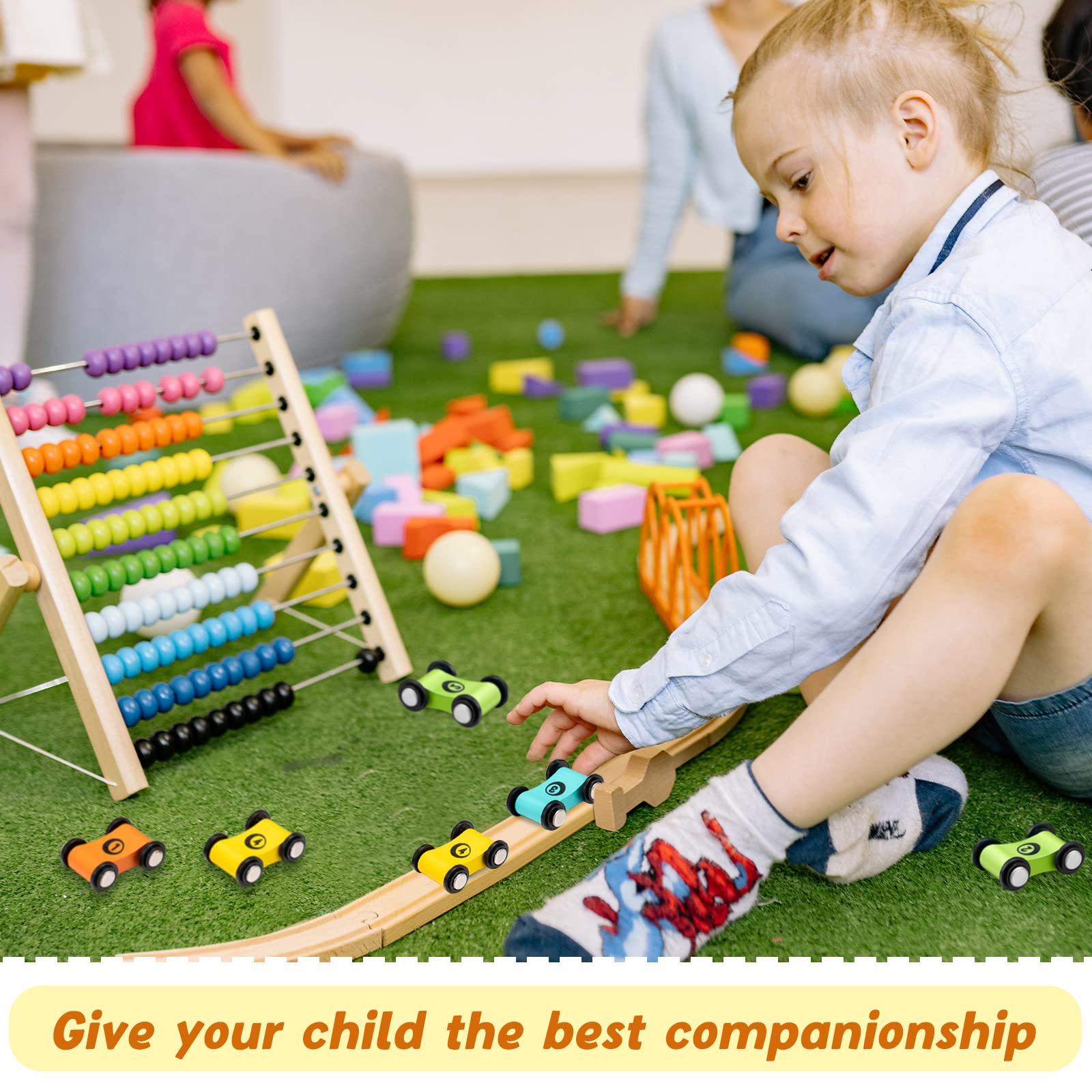 Sotiff 8 Pieces Wooden Mini Car Wood Race Car Track Ramp Replacement Toy Vehicle Play Sets for Toddlers Party Gift