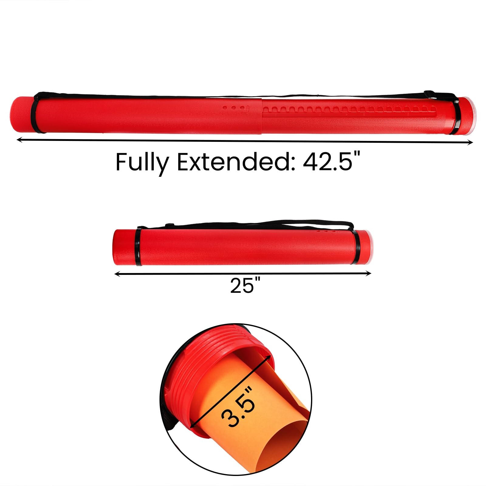 Eorbow 3 Packs Extendable Poster Tube, 25" to 42.5" Waterproof Blueprint Holder with Strap, Portable Telescoping Carrying Case with Lid for Maps, Art and Drawings, Round Storage Container for Document