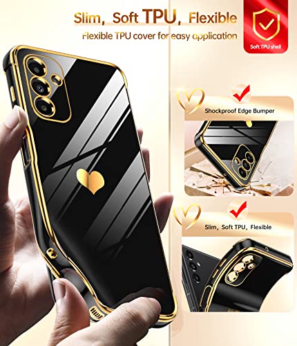 LeYi for Samsung Galaxy A13 5G Case: with Screen Protector [2 Pcs]+ Full Camera Protection, Love Heart Plating Girly Women Cute Luxury Soft TPU Case for Samsung A13 5G, Black