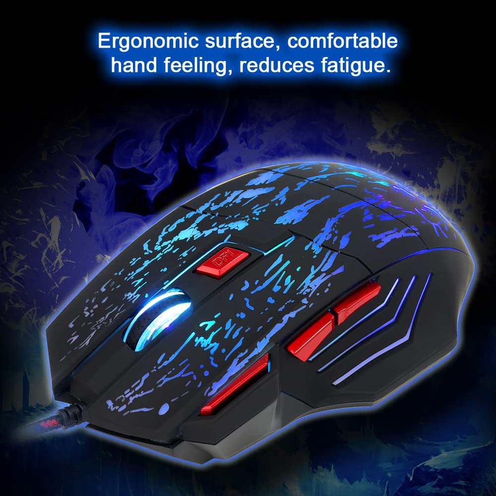 Docooler Keyboard and Mouse Combo - Single Handed Gaming Keyboard 35 Keys LED Backlight + Wired Gaming Mouse with Breathing Light 5500 DPI 7 Button