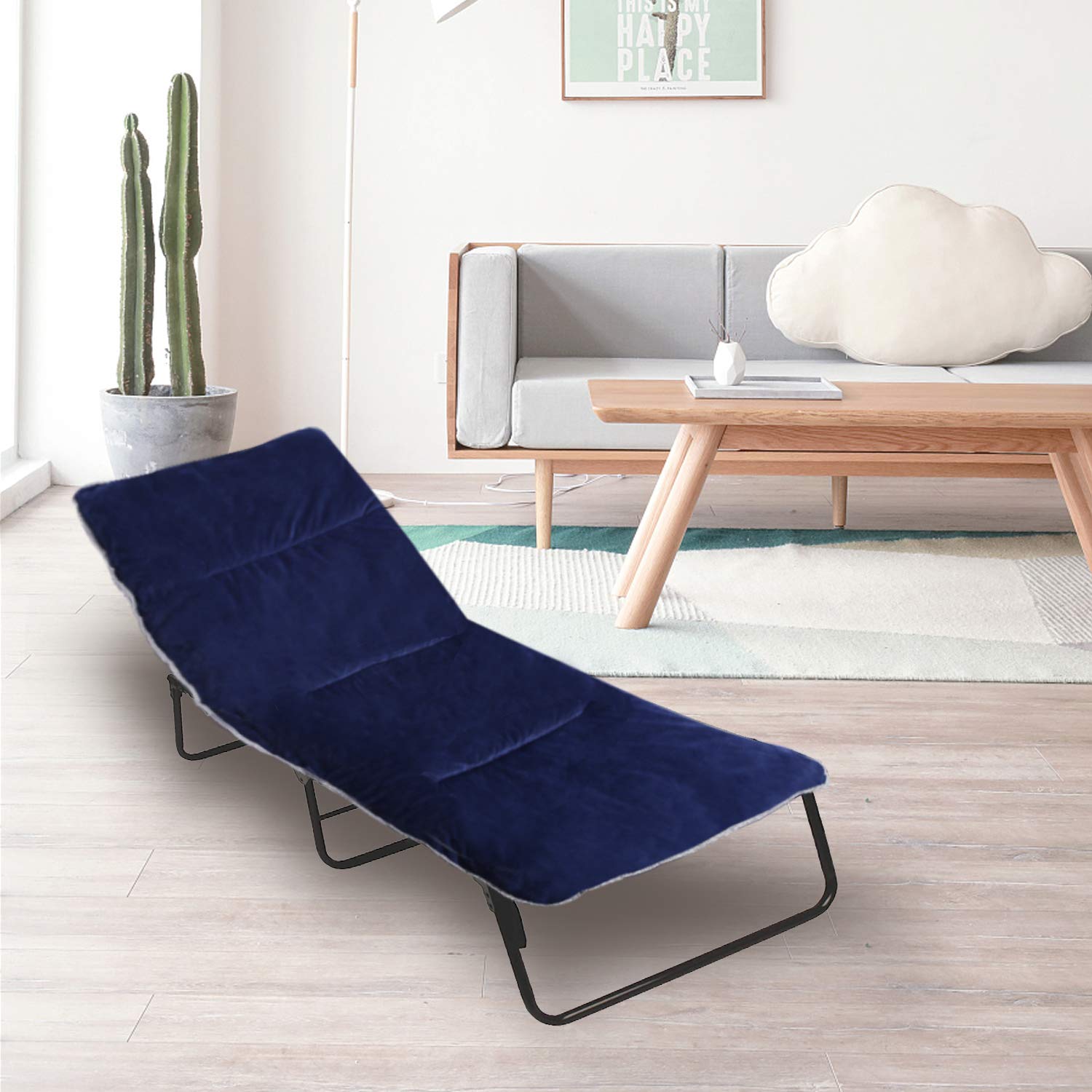 CAMPMOON XL Cot Pads for Camping, Comfortable Thicker Cotton Sleeping Cot Mattress Pad for Adults with Waterproof Bottom, Suitable for Outdoor Indoor, Navy Blue