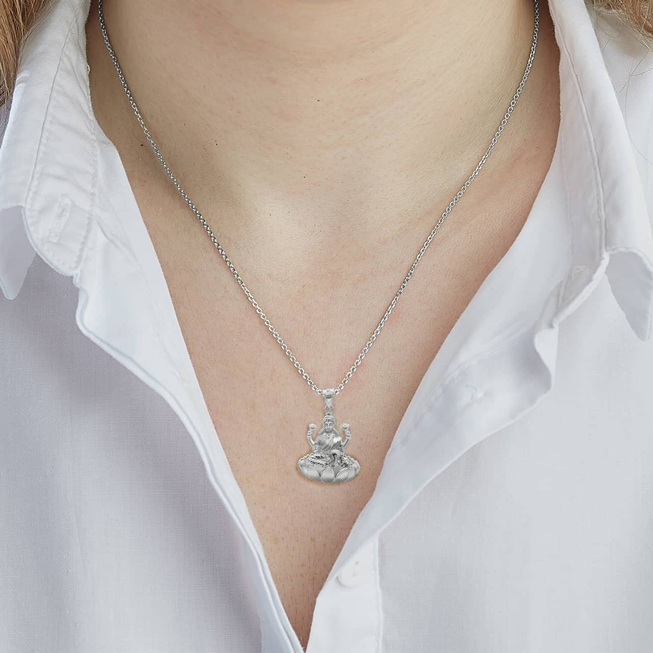 Certified 925 Sterling Silver Hindu Goddess Lakshmi (Luxmi) Pendant