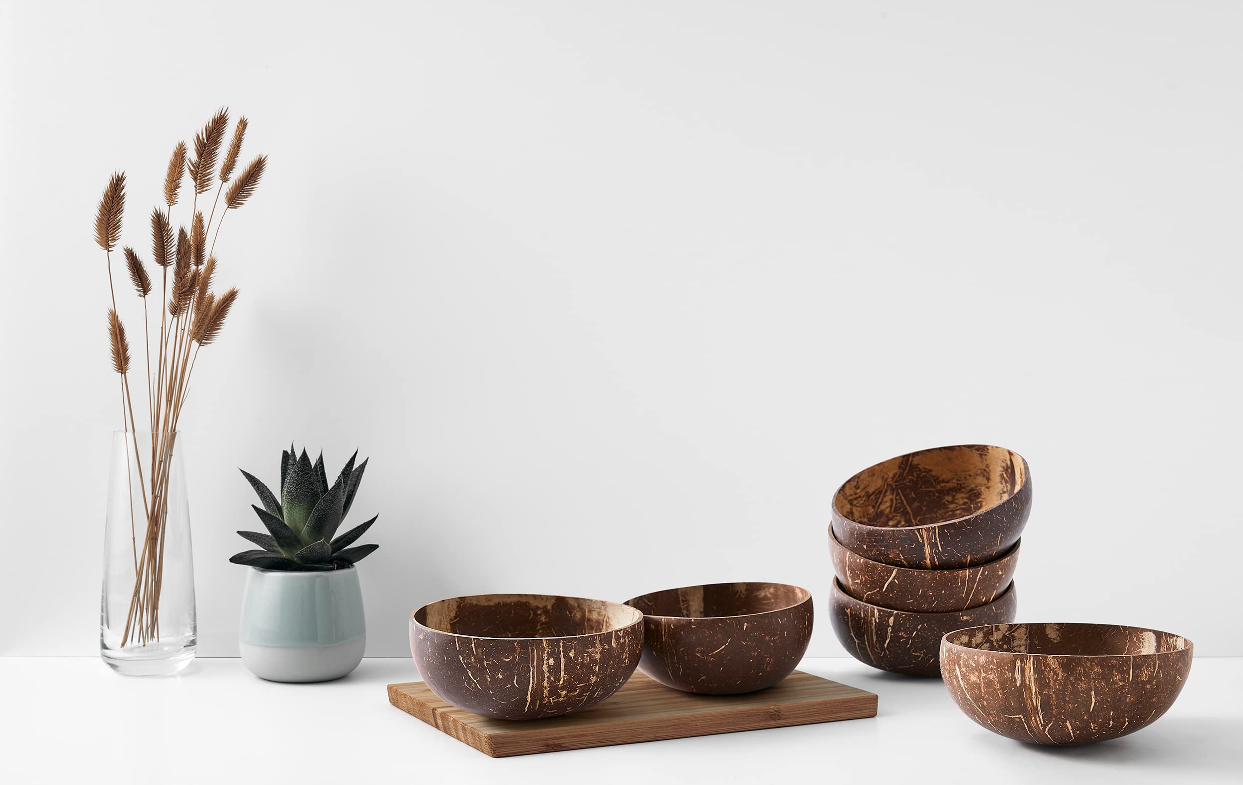 Coconut Bowls and Coconut Spoons Gift Set (Set of 4 Coconut Bowls + 4 Wooden Spoons) - 100% Natural - Vegan - Hand Made - Eco Friendly - Made from Reclaimed Coconut Shells - Bowls For Eating