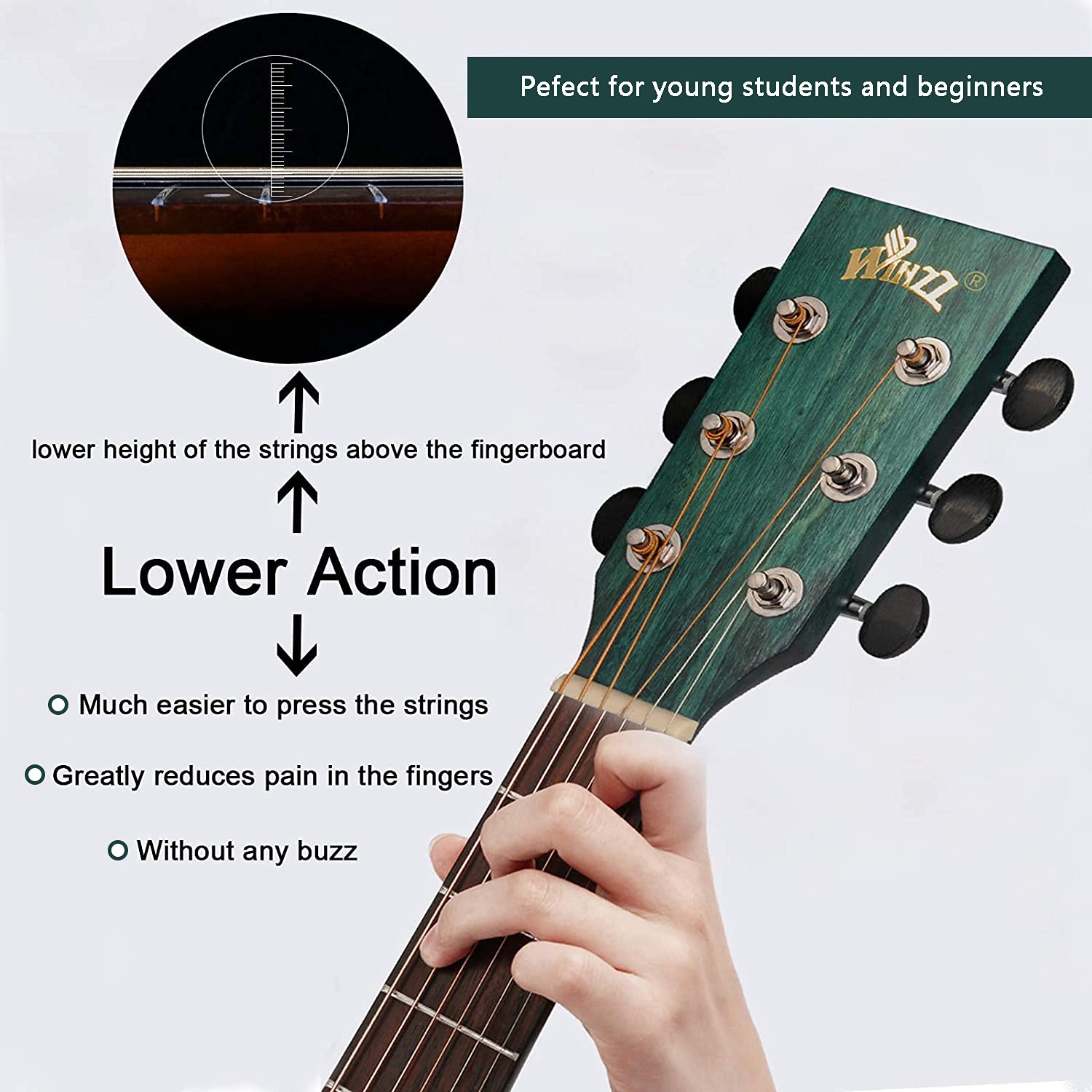 WINZZ HAND RUBBED Series - 36 Inches 3/4 Dreadnought Acoustic Acustica Guitar Bundle, Dark Hunter Green