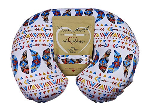 Minky Nursing Pillow Slipcover, Watercolor Feathers & Arrows Colorful Design, Infant Breastfeeding Soft Pillow Cover, Great for Baby Shower for Any Mom to Be
