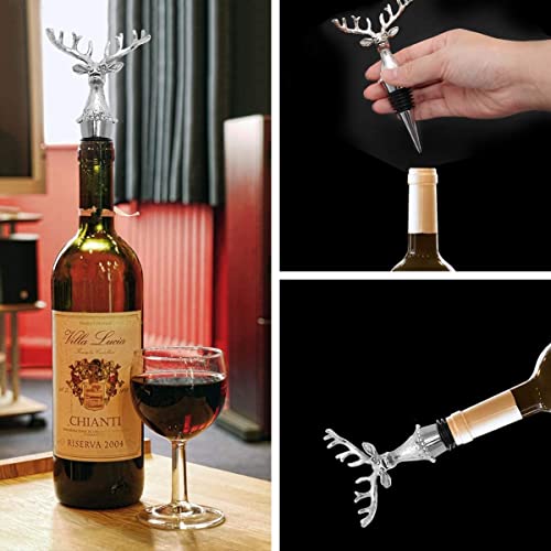 Deer Wine Stoppers ,Food-grade Stainless Steel Wine Stopper with Gift Box,Reusable Wine Corks,Good for Gifts, Bars, Holiday Parties