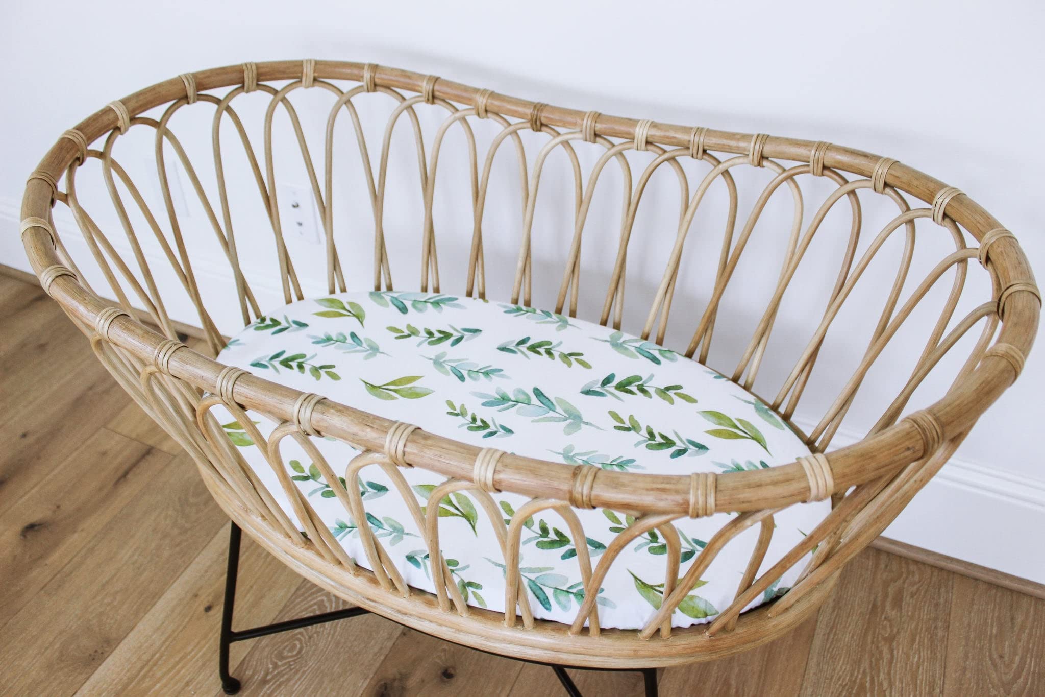 NODNAL CO. Leafy Bassinet Fitted Sheet - 100% Jersey Cotton for Baby Girl/Boy - Gender Neutral/Floral Eucalyptus Universal Fitted Cover Sheets (Leafy Greens)