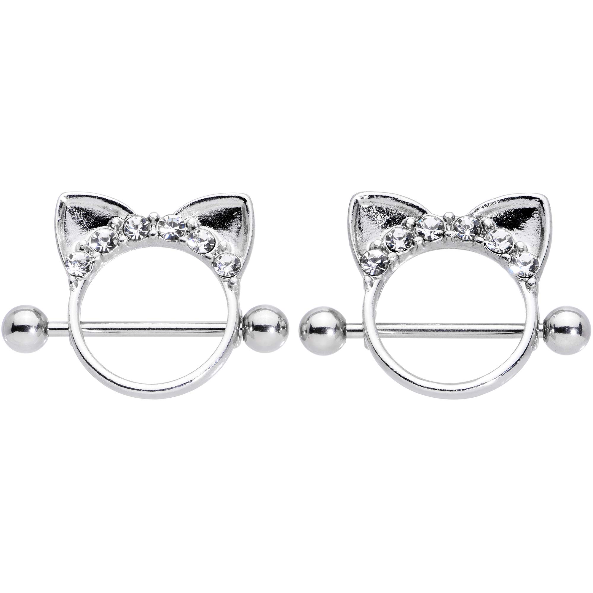 Body Candy 2Pc 14G Nipplerings Piercing Women Steel Pink Accent Cat Ears Nipple Shield Nipple Ring Set 9/16