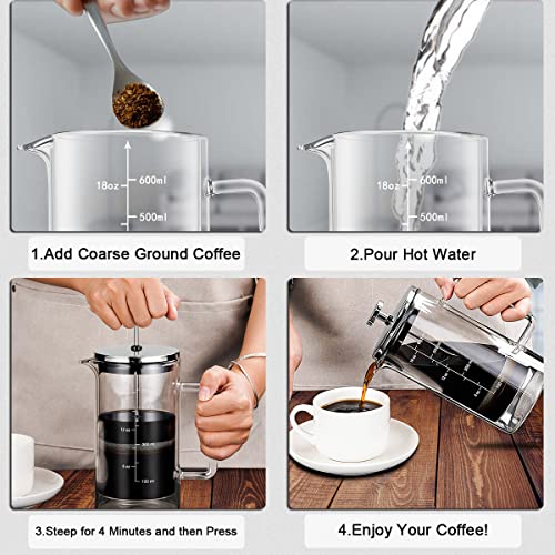 Upspirit French Press Coffee Maker, Coffee Presses Glass Double Wall Insulated Hot Cold Brew Coffee Tea Maker, 4 Cup Espresso Pot With 3 Filters, 20 oz/600ml