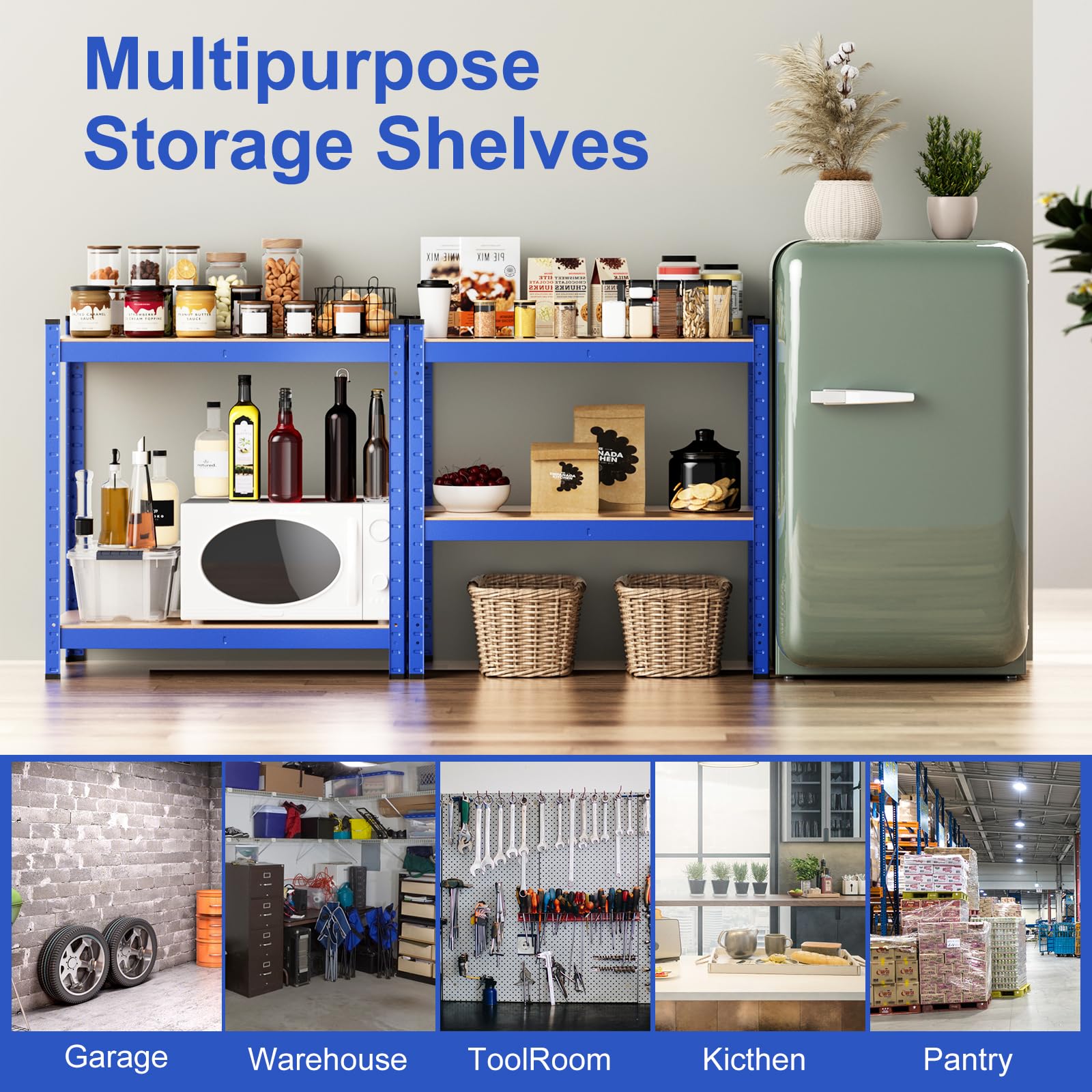 ERGOMASTER Storage Shelves Metal Garage Shelving Unit 4-Shelf Adjustable Heavy Duty Boltless Organizer Rack for Home Office Warehouse Pantry (1, Blue)