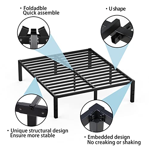 MAF Queen Bed Frame Size 14 Inch Metal Heavy Duty Platform Bedframe with Steel Slats Support Noise Free Queen-Bed-Frame, No Box Spring Needed