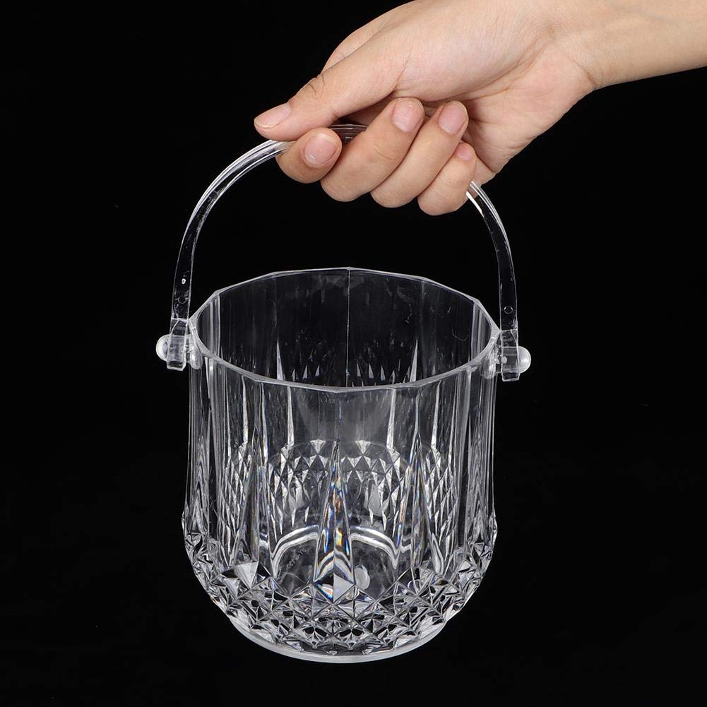 Crystal Ice Bucket, Small Clear Acrylic Ice Cube Container Champagne Beer Wine Chiller with Handle for Freezer Cocktail Bar Party, 4.7 x 4.7 x 4.9 in