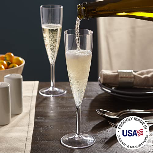 US Acrylic Plastic 5 ounce One Piece Champagne Flute in Clear | Set of 12 Wine Stems | Reusable, BPA-free, Made in the USA, Top-rack Dishwasher Safe