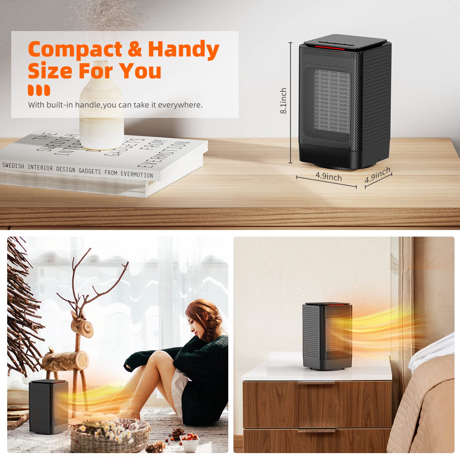 Space Heater, Portable Oscillating Heaters for Indoor Use, 3 Adjustable Heating Mode with Tip-over & Overheating Protection for Office Desk