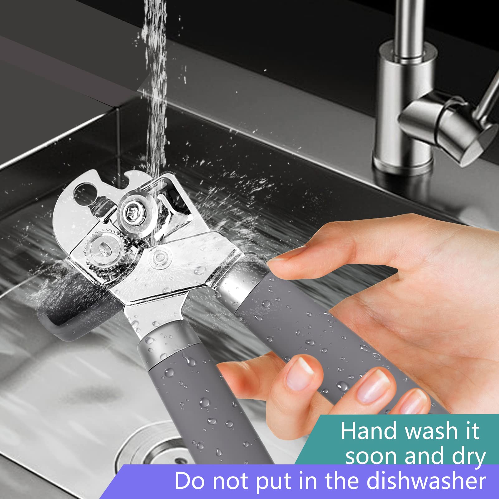 Can Opener Manual, Easy Grip Handheld Can Opener Smooth Edge, Can Openers with Sharp Blade,Safety Effort-Saving Can Opener for Seniors Mama, Kitchen, Commercial Bottles Opener Gray