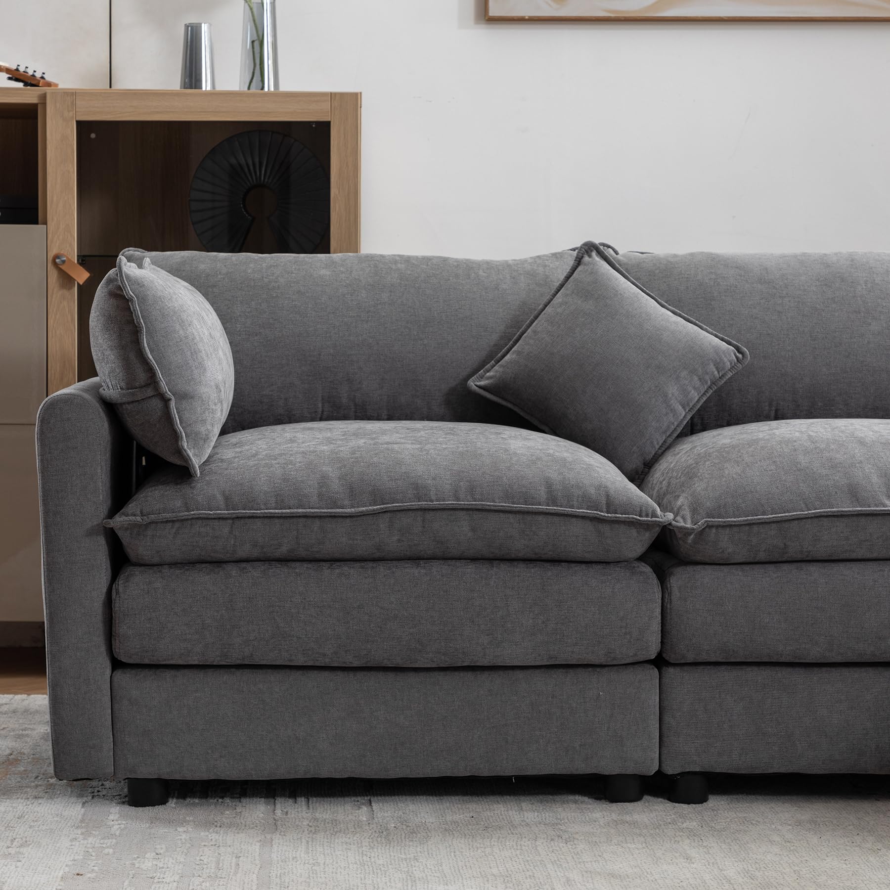 Dolonm L Shaped Sofa Modern Grey Sectional Couches for Living Room Extra Large Cloud Couch 3 Seater Upholstered Sofa with Ottoman, 101 Inch Wide