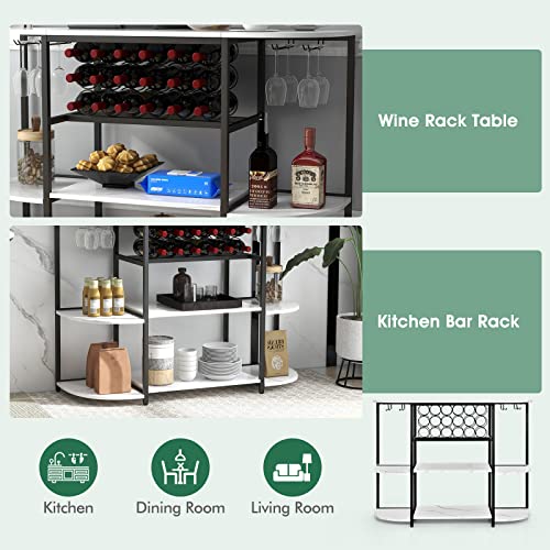 Giantex Wine Bar Cabinet, Wine Racks for 18 Bottles, Glass Holder, 47β Floor Stationary Island, Baker Rack, Storage Shelf for Kitchen, Dining Room, Living Room (White)