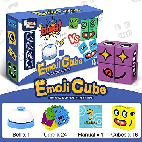 NooQee Expressions Matching Block Puzzle Educational Games Toy Face-Changing Cube Building Block for Kids Preschool 3 Years and Up
