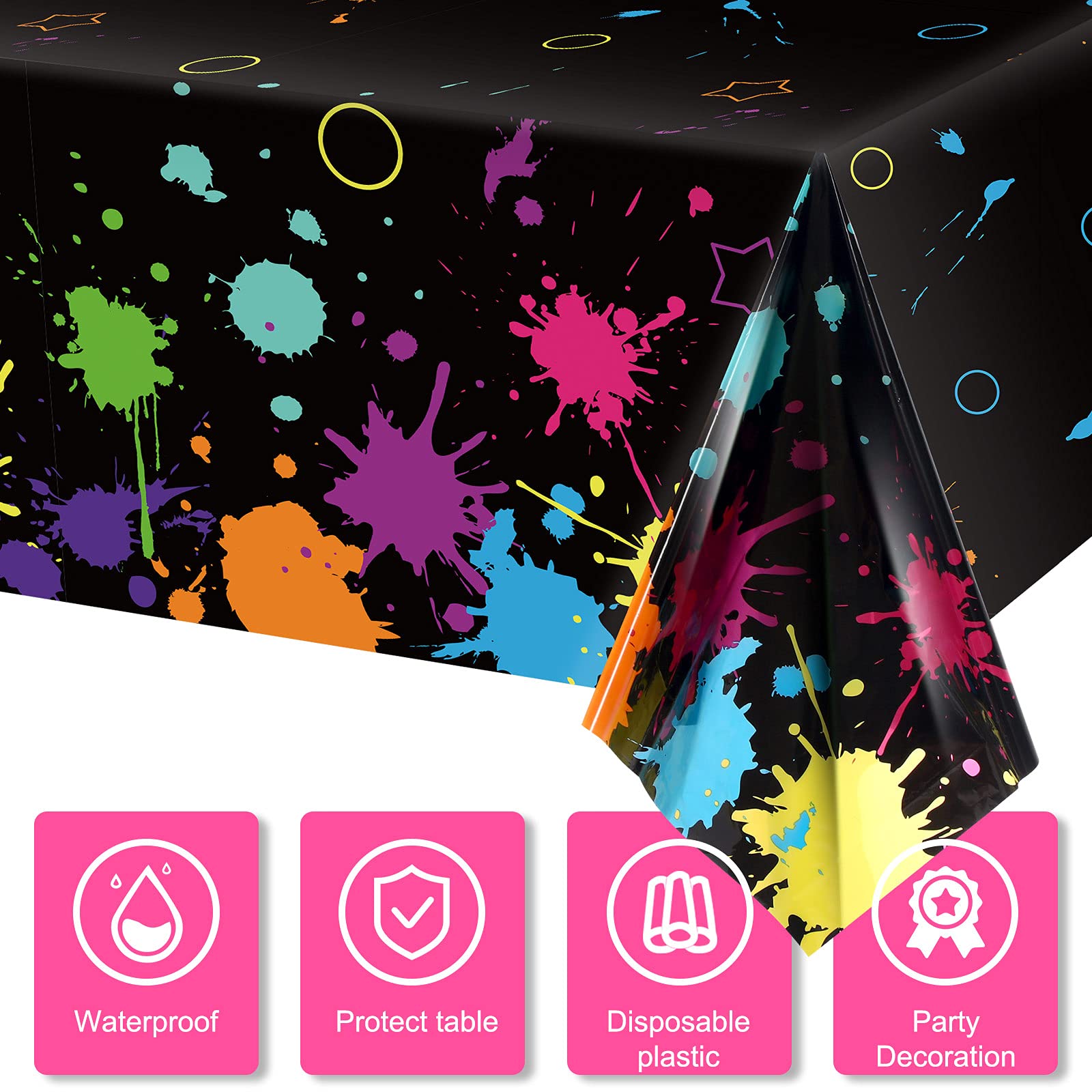 Glow Party Table Covers Neon Party Tablecloths 108 x 54 Inch Glow Party Tablecloths Disposable Plastic Neon Glow Table Cloth for Neon Birthday Party Black Light Party Supplies (3 Pieces)
