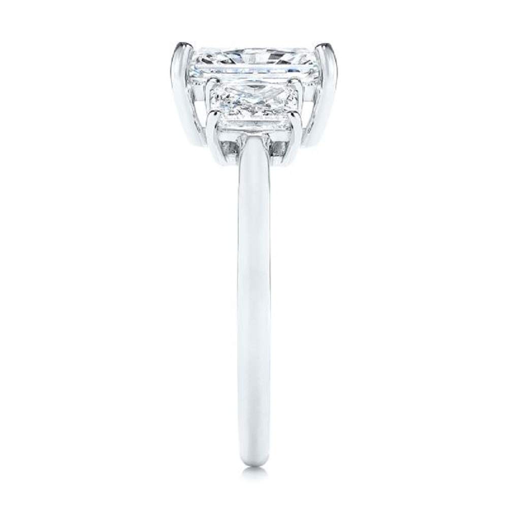 Celebrityinspired jewelry 2.50 Ct Radiant Cut Simulated Diamond Three Stone Engagement Ring 14k White Gold Plated Solid Sterling Silver (5.25)