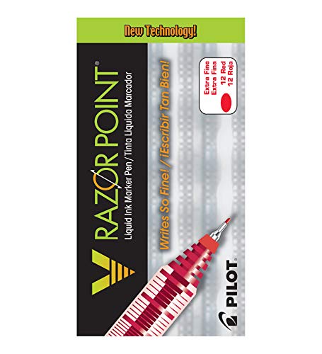 PILOT V Razor Point Liquid Ink Markers, Extra Fine Point, Red Ink, 12-Pack (11022)