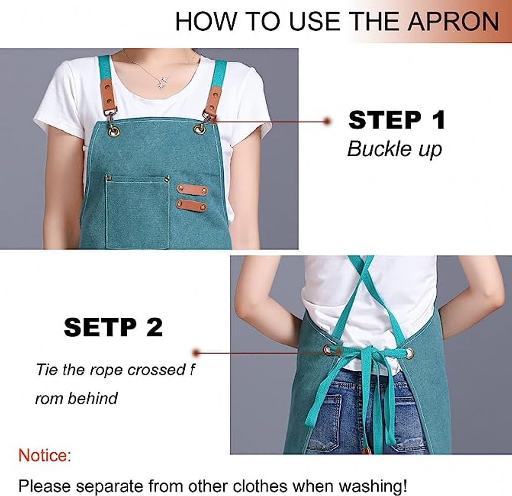 Cotton Canvas Apron Cross Back Apron with Pockets for Women and Men,Kitchen Cooking Baking Bib Apron Chef Apron (Blue)