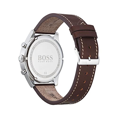 BOSS Men's Stainless Steel Quartz Watch with Leather Strap, Brown, 22 (Model: 1513709)