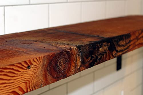 Modern Timber Craft Reclaimed Wood Mantel Shelf | Easy-to-Install | Steel Angle Brackets Included | Rustic Decoration | 2" Thickness | 60" L x 6" D, Oiled