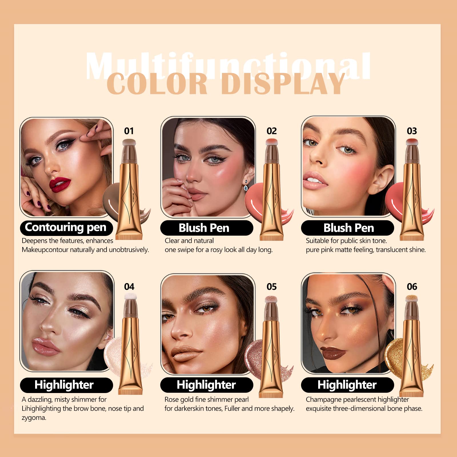 DAGEDA Highlighter Beauty Women Wand, Shimmer Liquid Face Highlighter, Smooth Creamy Liquid Highlighter Stick with Soft Cushion Applicator, Waterproof Body Face Glowing Highlighter Makeup (04)