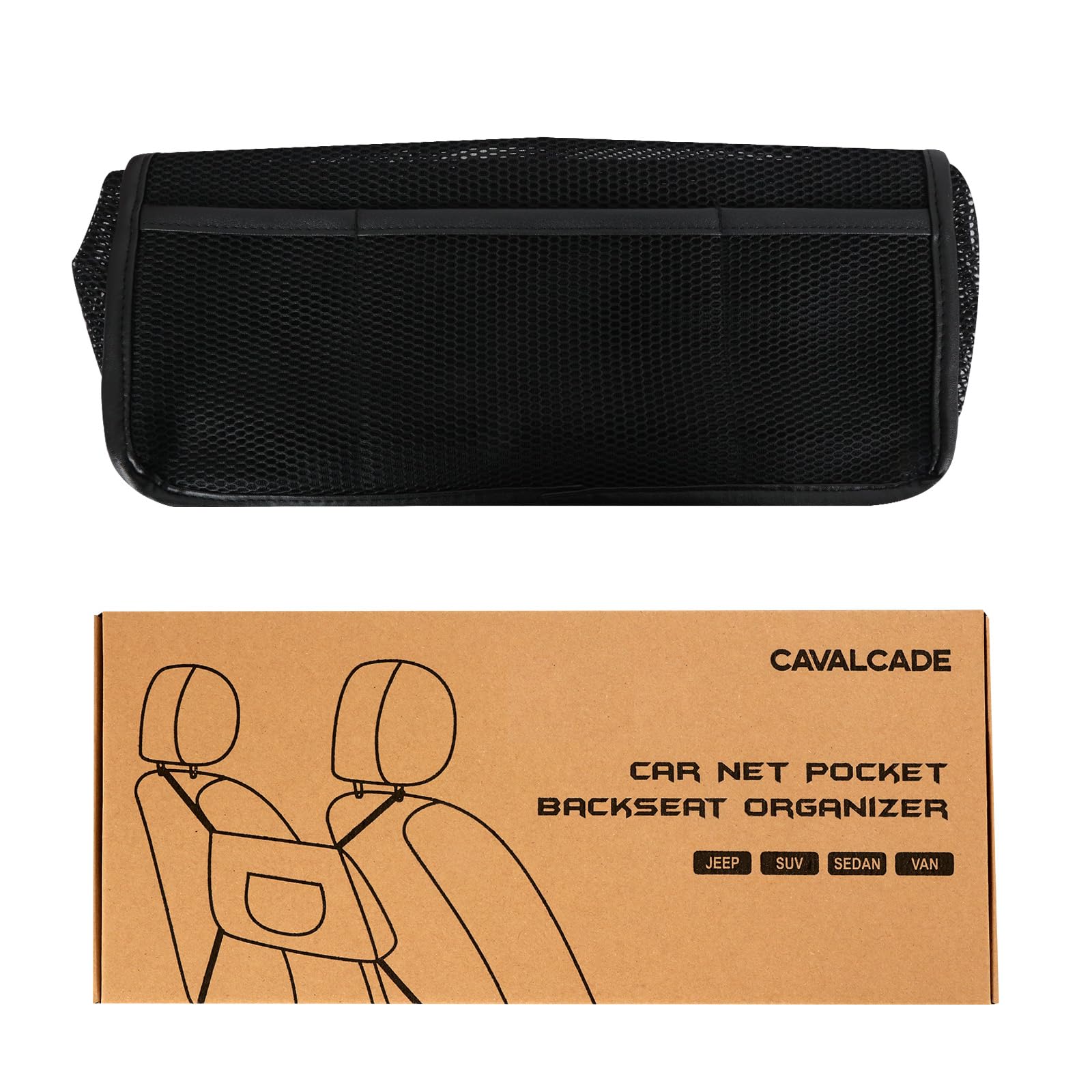 Cavalcade Car Net Pocket, Back Seat Mesh Organizer, Automotive Console Handbag Holder, Netting Pouch Storage Bag for Car, Barrier of Backseat Pet Kids, Black