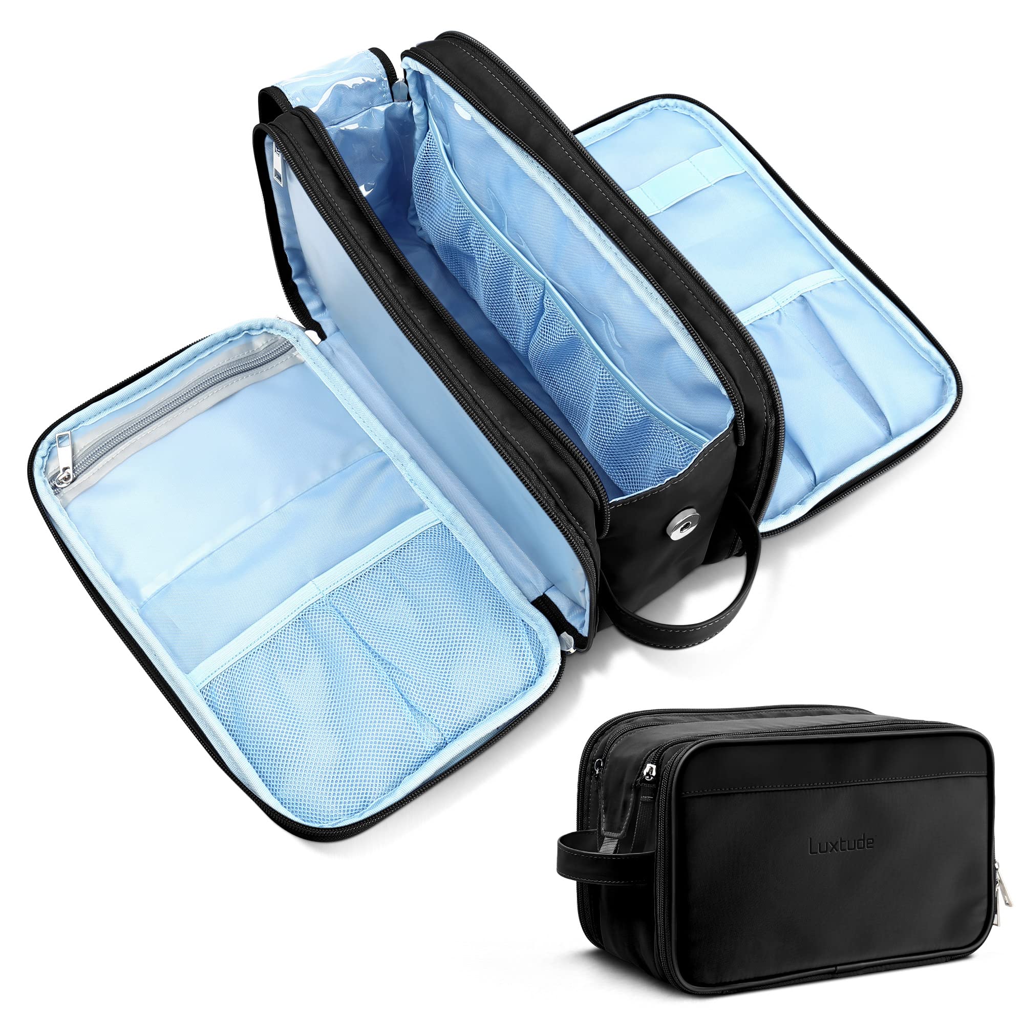 Luxtude Travel Toiletry Bag for Men Water-resistant, Large Shaving Dopp Kit with Double Zipper Opening, Compact Toiletry Cosmetic Organizer Bathroom Shower Bag for Toiletries and Shaving Supplies etc.